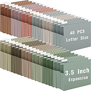 Yaomiao 48 Pcs Letter Size Expanding Hanging File Folders 3.5 Inch Hanging File Pockets with Tabs and Label Multicolored Cabinets File Folders for Office Home File Organization (Classic Colors)