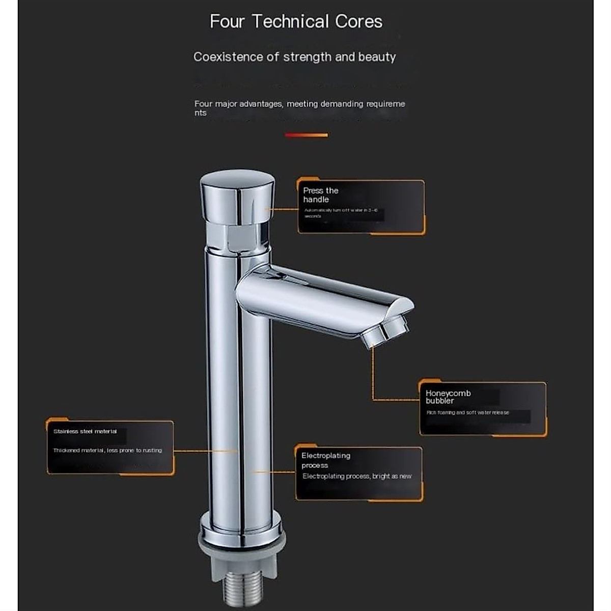 WPBLOVESHOP Water Saver Faucet Plated Self Closing Metering Faucet Public Time Delay Faucet Push Button Taps for Home Kitchen, Bathroom, Hotel(A), 631013