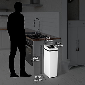 iTouchless 14 Gallon Sliding Lid Automatic Sensor Trash Can with Odor Filter System, 52 Liter White Steel Touchless Kitchen Garbage Bin