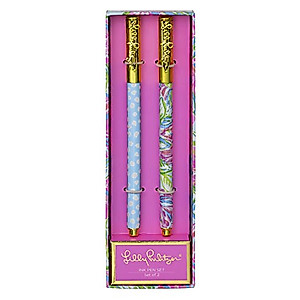Lilly Pulitzer Black Ink Ballpoint Pen Set of 2, Totally Blossom