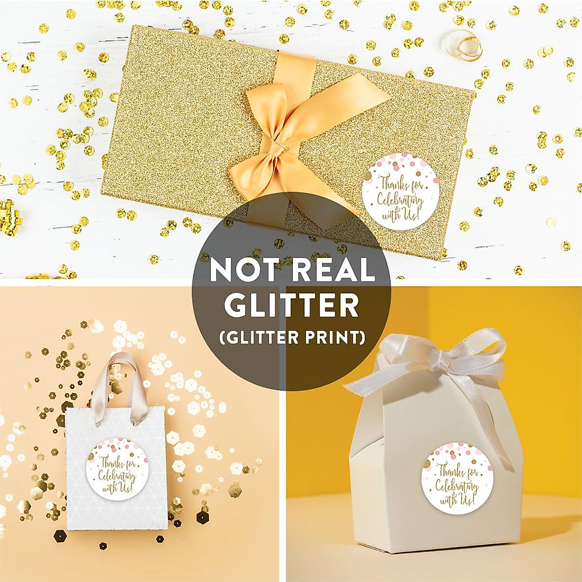 Andaz Press Blush Pink Gold Glitter Girl Baby Shower Party Collection, Round Circle Label Stickers, Thank You for Celebrating with US, 40-Pack