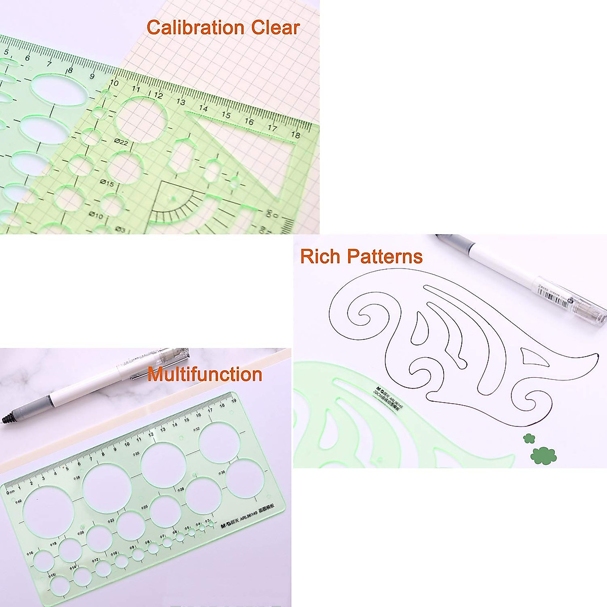 ipxead 11 Piece Geometric Drawing Template Measuring Ruler, Transparent Green Plastic Ruler with Portable Plastic Bag for, for Studying, Designing and Building