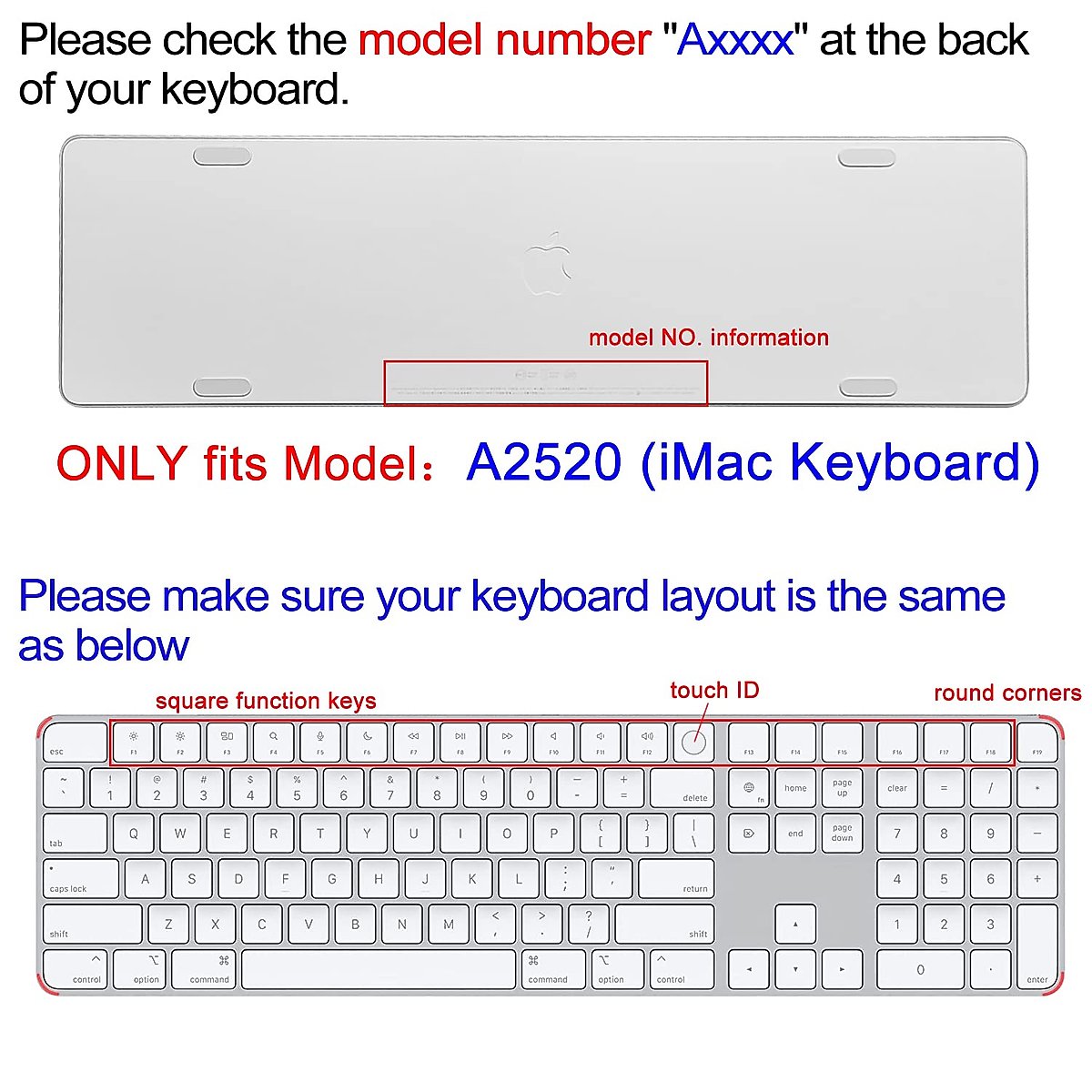 Sanfulin Keyboard Cover Skin for 2021 New Apple iMac Magic Keyboard (Model: A2520) with Numeric Keypad and Touch ID, Cute Printing Silicone Keyboard Protector, Red Flower