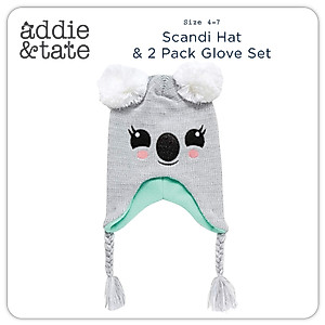 ABG Accessories Girls Critter Winter Hat and 2 Pair Gloves or Mittens (Toddler/Little Girls), Size Age 4-7, Koala Gloves