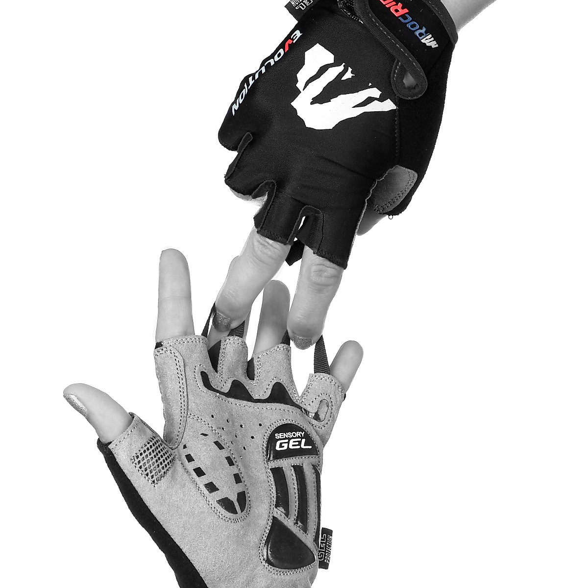 RocRide Cycling Gloves with Gel Padded Protection. Road and Mountain Biking. Half Finger with Pull Tabs. Men, Women and Children Sizes.