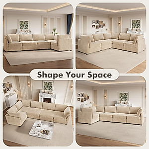 Luxury Modular Sectional Sofa Couch - 98x98 Oversized L Shaped Cloud Couch for Living Room,Deep Seat Upholstered Convertible Sleeper Sofa Couch with Reversible Chaise,Plush Corduroy,Beige