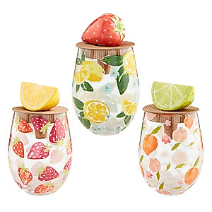 Mud Pie Lemon Fruit Wine Glass Set 16oz