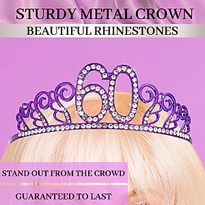 Crenics Purple 60th Birthday Decorations for Women 1964 - Back in 1964 Birthday Backdrop Banner, 60th Birthday Sash and Tiara, Tablecloth and Cake Topper for 60 Years Old Birthday Party Supplies