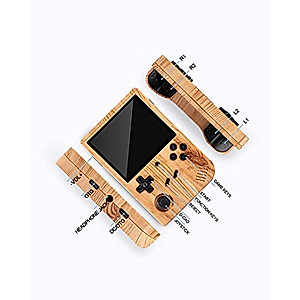 RG351V Handheld Game Console, 3.5 inch IPS Screen Classic System Retro Video Games Consoles, Supports Dual TF Extend 256GB, 64G TF Card 6000 Classic Games (Wood Grain)