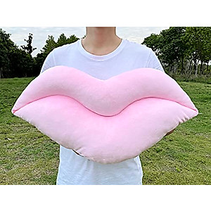 unlockgift Pink Velvet Lip Shaped Pillow Light Pink Pillows Love Cushion Funky Throw Pillow Bed Living Room Decorative Pillows (Baby Pink, 60 cm)