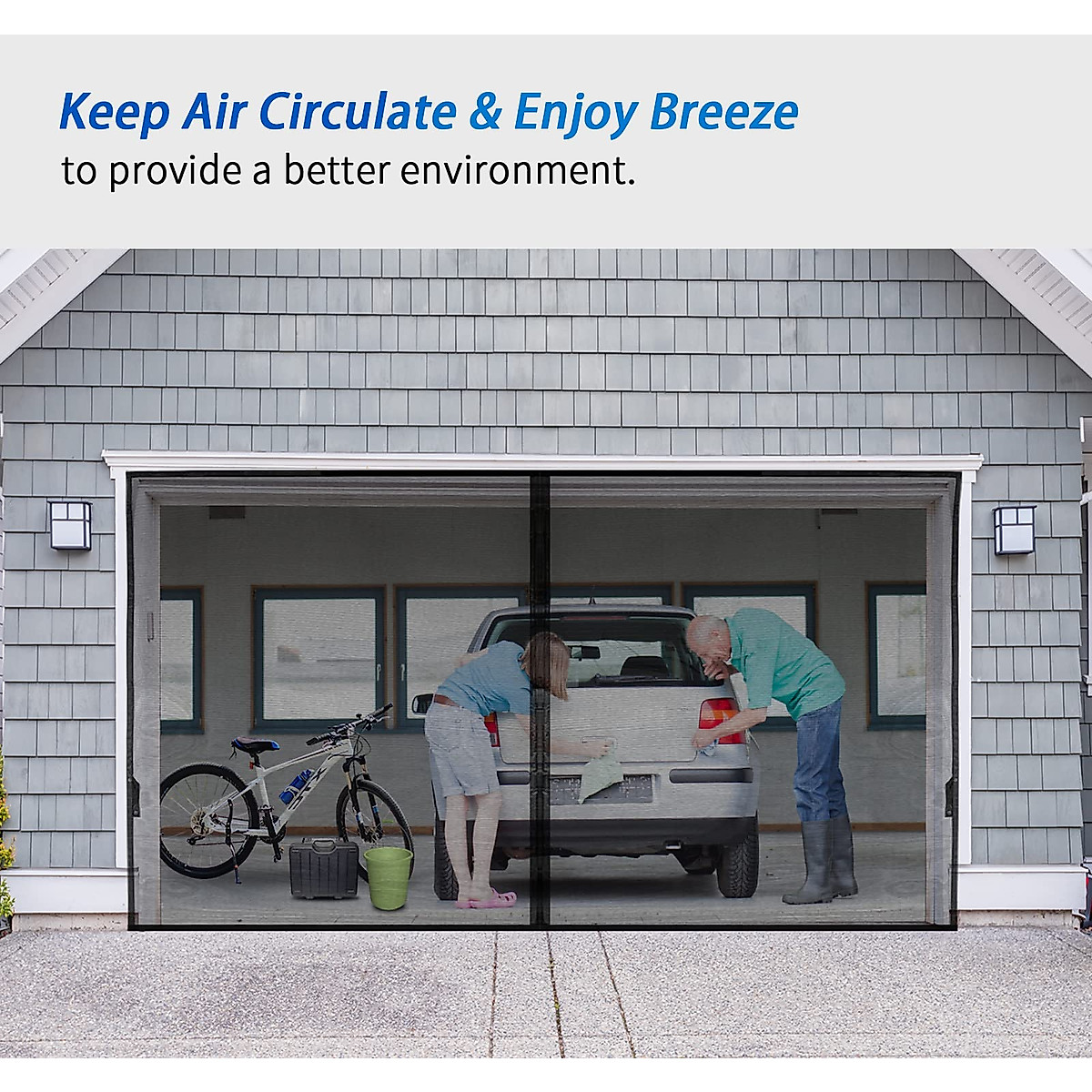 Garage Door Screen For 2 Car 18x7FT, Magnetic Screen Garage with Retractable Fiberglass Mesh and Heavy Duty Weighted Bottom, Easy Assembly & Pass, Hands Free Screen Door w/ 40 Magnets for Garage/Patio