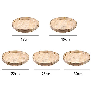 Handmade Weaving Bamboo Sieve Raft Round Bamboo Sieve Kitchen Storage Sieve DIY Decorative Wicker Woven Decor Ornaments(26cm)