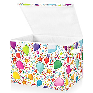 Birthday Party Colorful Balloons Storage Bins with Lids Storage Containers Cubes Box Collapsible Closet Organizer Fabric Storage Basket for Bedroom Clothes Office Shelves Nursery Gifts Home Decor