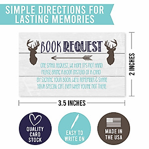 25 Books For Baby Shower Request Cards - Deer Baby Shower Invitation Inserts, Book Request Baby Shower Guest Book Alternative, Bring A Book Instead Of A Card, Baby Shower Book Request For Boys