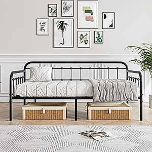 JURMERRY Metal Daybed Frame Twin Size with Steel Slats Platform Furniture,Black