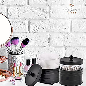Autumn Alley Deluxe Farmhouse Apothecary Jars Set, Black Bathroom Jars Qtip Holder Glass - Rustic Vanity Organizer for Bathroom Counter, Cotton Balls, Swabs, Rounds, Salts 2 Small Glass Jars with Lids