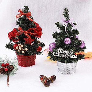 URATOT 3 Pack Small Christmas Desk Tree Mini Christmas Tree with Base for Desk Table Tops Christmas Decoration