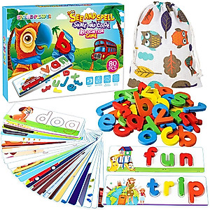 SpringFlower See & Spell Matching Letter Game for Preschool Kindergarten Kids,Learning Educational Toy,Toddler Learning Activities,CVC Word Builders for 3 4 5 6 Years Old Boys and Girls,80Pcs