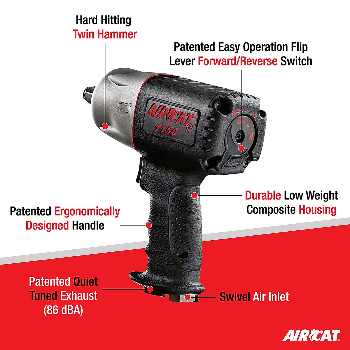AIRCAT Pneumatic Tools 1150 1/2-Inch Composite Impact Wrench : Compact & Low Weight Power Tool : Impact Tool for Automotive Repairs & Maintenance