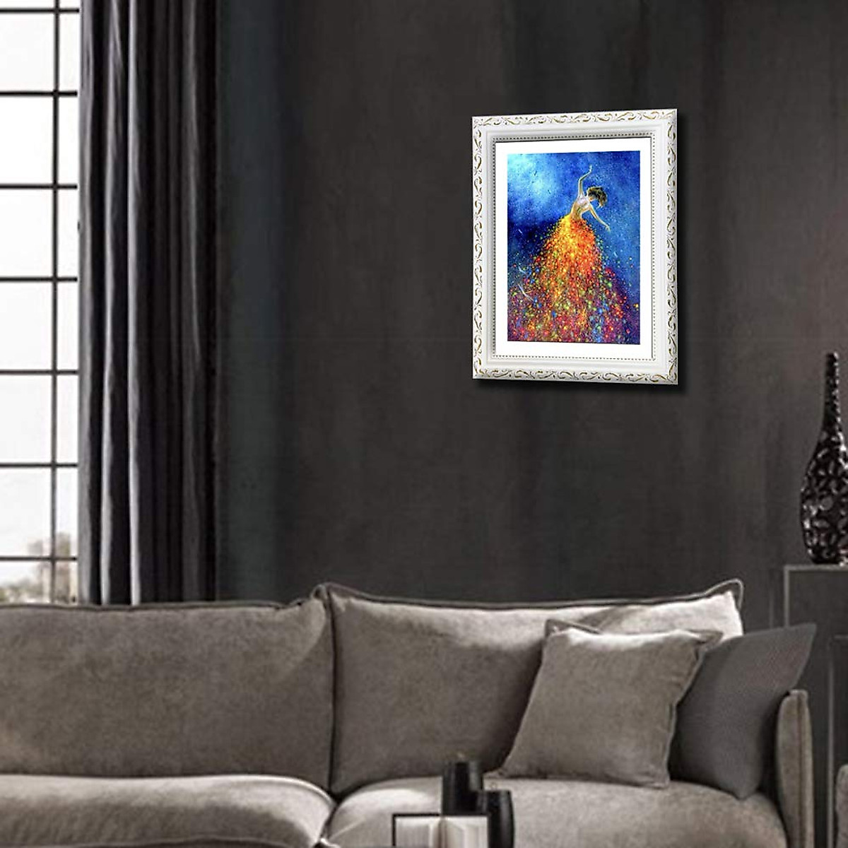 Betionol Diamond Painting Frames, Classic White Nature Solid Wood Frame Covered Plaster Fit For 12x16 inch/30x40cm Photos or Prints, Including Plexiglass and Back Mat and Hanging Kits