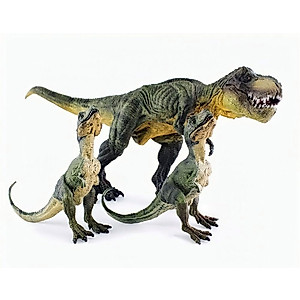 Gemini&Genius 3-Piece Dinosaur Set with T-Rex & Cubs, Action Figures, Moveable Jaw, Cake Topper, Party Gift for Kids 3-12 Years Old