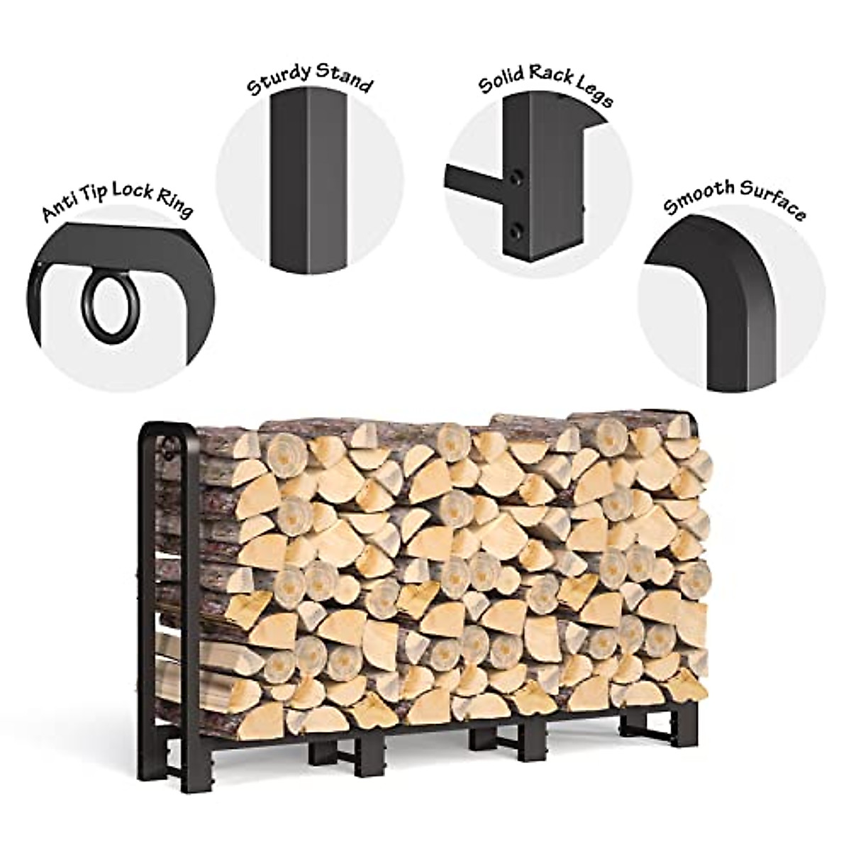 SunyesYo Firewood Rack Outdoor 4ft with Waterproof Cover - Heavy Duty Log Rack Indoor Holder, Upgraded Adjustable Fire Wood Racks, Storage Organizer Stand Tool for Fireplace, Black