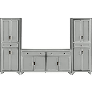 Crosley Furniture Tara 3-Piece Entertainment Set with Sideboard and 2 Storage Cabinets, Distressed Gray