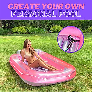 SWIMLINE ORIGINAL Suntan Tub Classic Edition Inflatable Floating Lounger Pink & Purple, Tanning Pool Hybrid Lounge, Oversized Pillow, Fill With Water, Reflective Design For Tanning and Outdoors