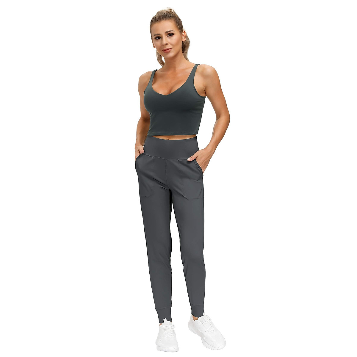 THE GYM PEOPLE Womens Joggers Pants with Pockets Athletic Leggings Tapered Lounge Pants for Workout, Yoga, Running (Medium, Dark Grey)