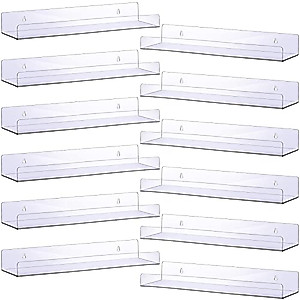 Hoteam 12 Pack Acrylic Floating Shelves 4 Inch Wide Invisible Kids Bookshelf Clear Acrylic Ledge Wall Mounted Storage Shelf Transparent Spice Rack Display Organizer for Books Photos 15 x 4 x 2''
