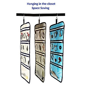 ANIZER Hanging Jewelry Organizer with 10 Zippered Clear Pockets for Travel Suitcase and Home Closet Jewelry Storage Bag (GREY)