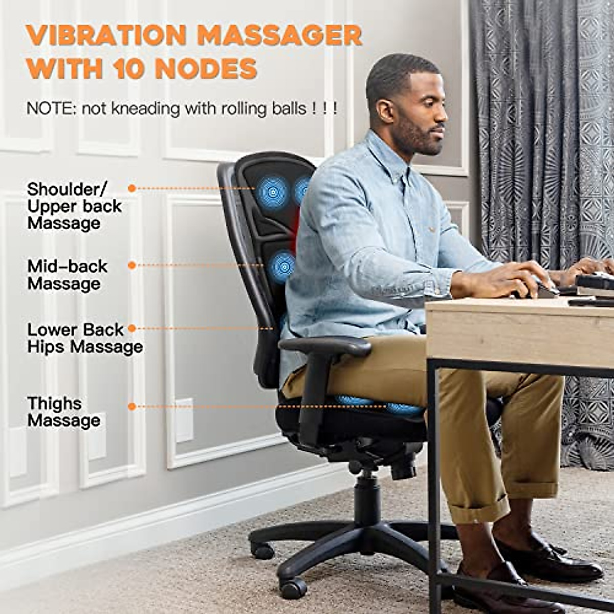 Back Massager Chair Pad with Heat, Vibration Massage Seat Cushion with 10 Vibration Nodes, Massage Chair Pad for Office and Home, Release Back Pain, Stress and Fatigue