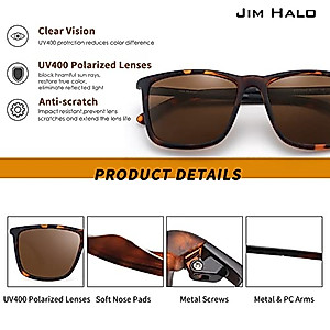 JIM HALO Polarized Driving Sunglasses Retro Square UV protection Classic Sun Glasses Men (Tortoise/Polarized Brown)