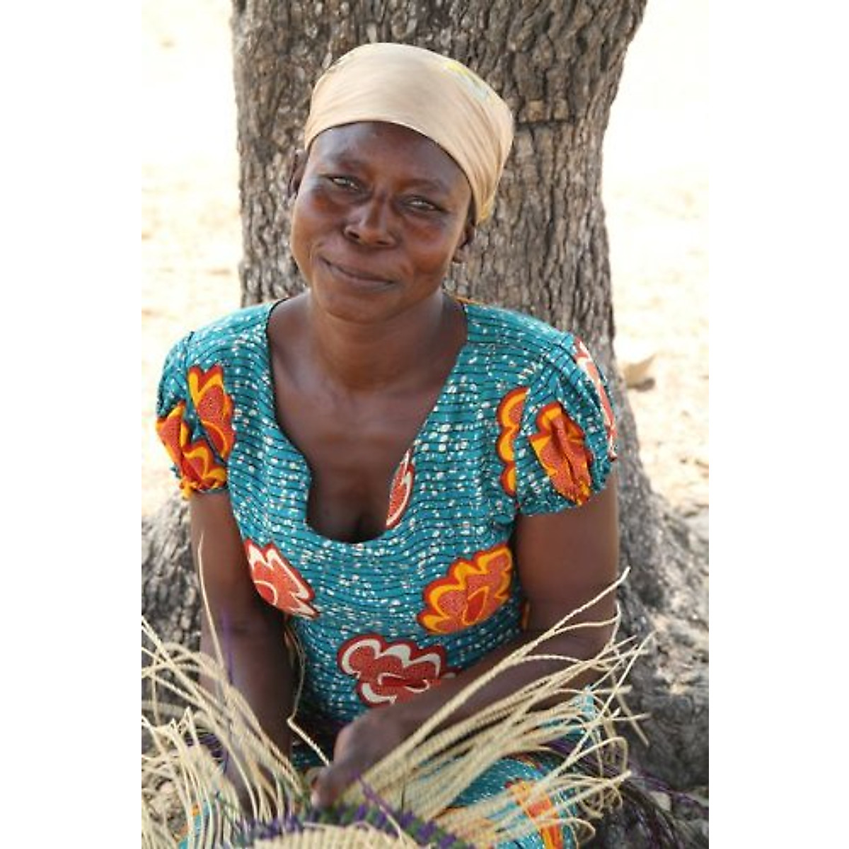 Fair Trade Ghana Bolga African Large Market Basket 16-17.5" Across, 92616