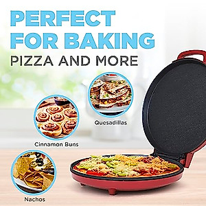 Courant Pizza Maker 12 inch Pizzas Machine, Newly improved Cool-touch Handle Non-Stick plates Pizza oven & Calzone Maker, Electric Countertop Oven for Home or School, 12” Indoor Grill/Griddle, Red