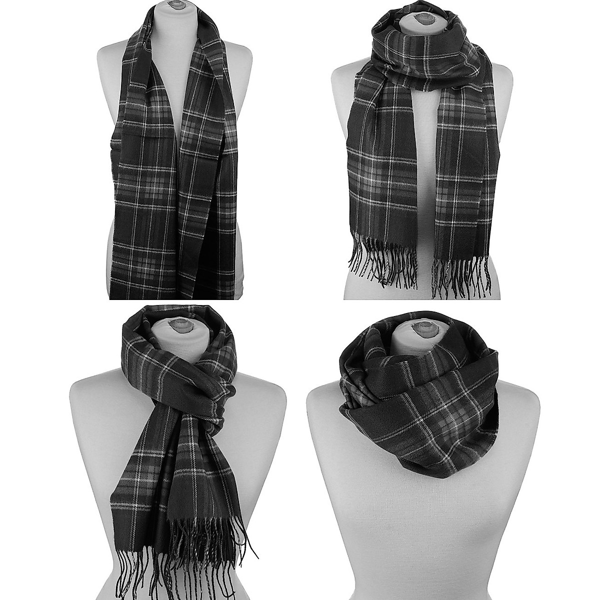 D&Y Unisex Classic Softer Than Cashmere Plaid Fringe End Scarf, Blue