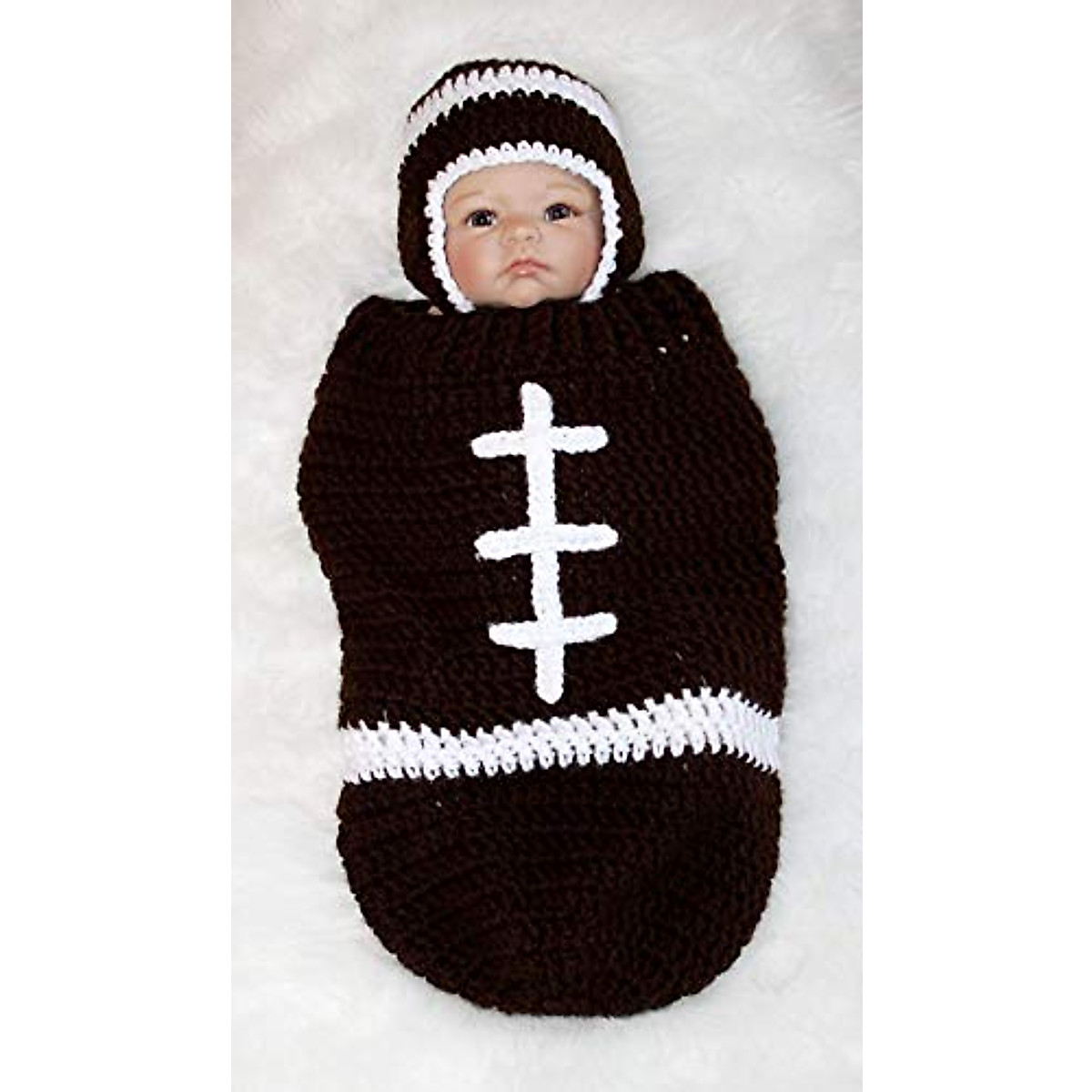 Handmade Newborn Baby Boy Football Snuggle Sack Cocoon Baby Bonnet Photo Prop Shower Gift