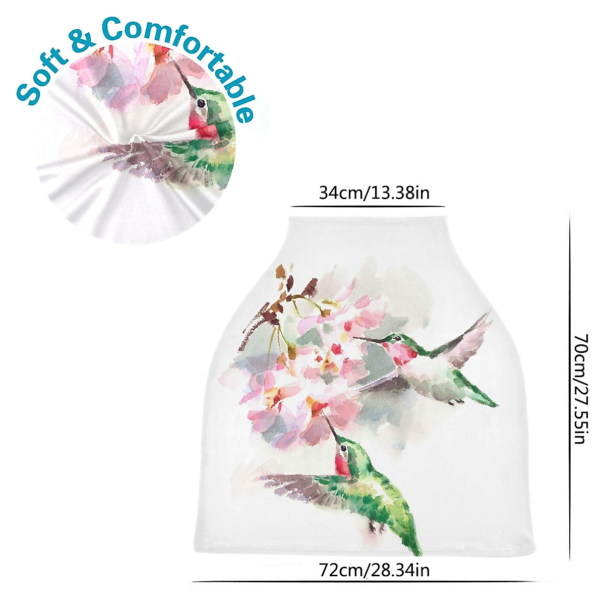YYZZH Watercolor Bird Hummingbird Cherry Blossom Flower Stretchy Baby Car Seat Cover Infant Canopy Nursing Covers Breastfeeding Cover Breathable Windproof Winter Scarf for Boys Girls