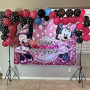 Cartoon Mouse Backdrop Pink Girls Birthday Lights Ball Bowknot Glitter Sequin Dot Photo Background Kid Girls Birthday Party Supplies 7x5ft Newborn Baby Shower Decoration Photo Booth Studio Prop