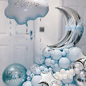 54Pcs Star Foil Balloons Moon Foil Mylar Balloons with 50Pcs Silver Star Balloons and 4Pcs Large Moon Foil Balloons for Baby Shower Christmas Anniversary Engagement Wedding Birthday Party Decoration