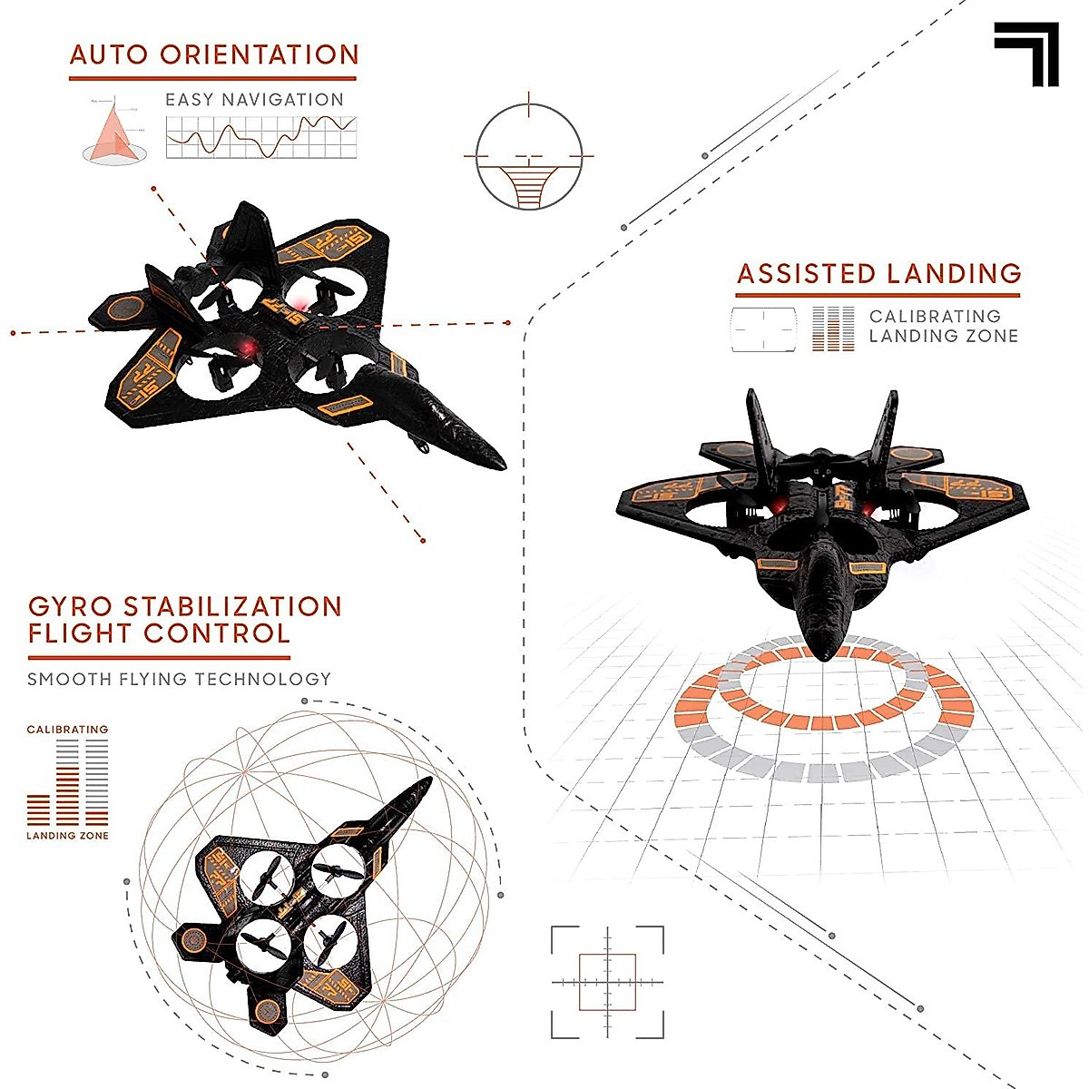 SHARPER IMAGE Thunderbolt Remote Control Stunt Drone, Standard Edition, 2.4 GHz Wireless Fighter Jet RC, Quadcopter with Assisted Landing, Small Plane for Kids and Beginners, Rechargeable