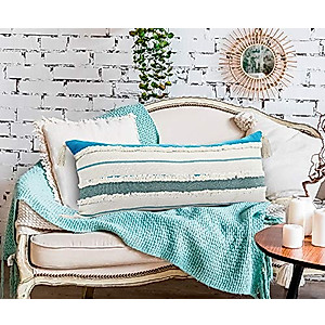 LR Home Quarry Striped Lumbar Throw Pillow, 14" x 36", Aqua/Jade/Turquoise/White