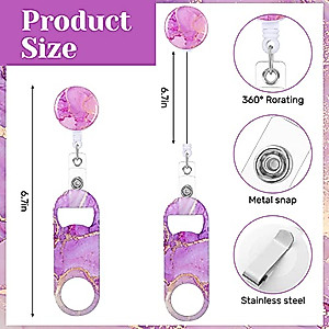 6 Pcs Flat Bottle Opener Retractable Flat Beer Bottle Opener with Belt Clip Stainless Steel Beer Opener with Round Badge Reel for Bartender Tool Can Wine Home Restaurant Kitchen Party (Marble Style)