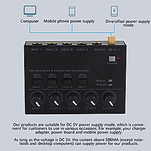 4 Channel Audio Mixer, Low Noise 4 Channel Studio Headphone Amplifier for Studio (US Plug)