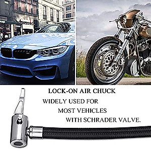 LUMITECO Tire Inflator Hose Adapter for Twist On Convert to Lock On Connection, with All Metal Lock On Air Chuck and Air Hose and Tire Schrader Valve Fine Thread