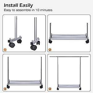 MISSLO Short Clothing Racks for Hanging Clothes with Bottom Shelves and Wheels Heavy Duty Rolling Clothes Rack Kids Clothing Rack for Adult Coat, Closet, Wardrobe