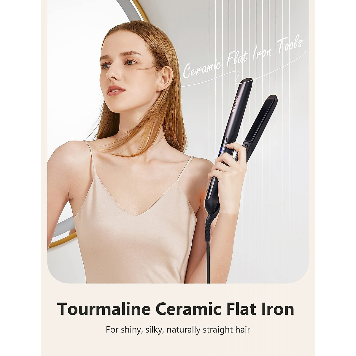 ANGENIL Ceramic Flat Iron Hair Straightener and Curler 2 in 1, Dual Voltage Hair Straightening Curling Iron, Professional Flat Iron 1 Inch Tourmaline Ceramic Hair Straighteners for Women Gift