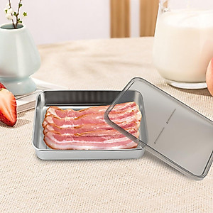Bacon Container for Refrigerator with Lid Stainless Steel Deli Meat Storage Containers for Fridge Anti Slip and No Stick Keep Fresh Kitchen Food Storage Containers(Silver)