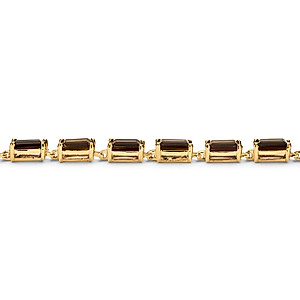 PalmBeach Yellow Gold-plated Emerald Cut Genuine Smoky Quartz, Tennis Bracelet (5.5mm), Hidden Box Clasp, 7.25 inches