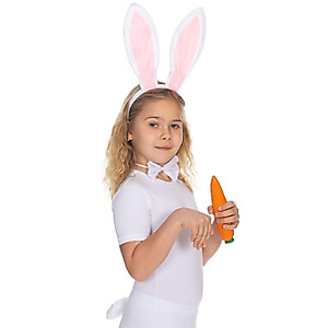 Funcredible White Bunny Ears Headband, Bunny Tail and Bowtie - Bunny Costume Set - Rabbit Costume Cosplay Accessories for Kids and Adult